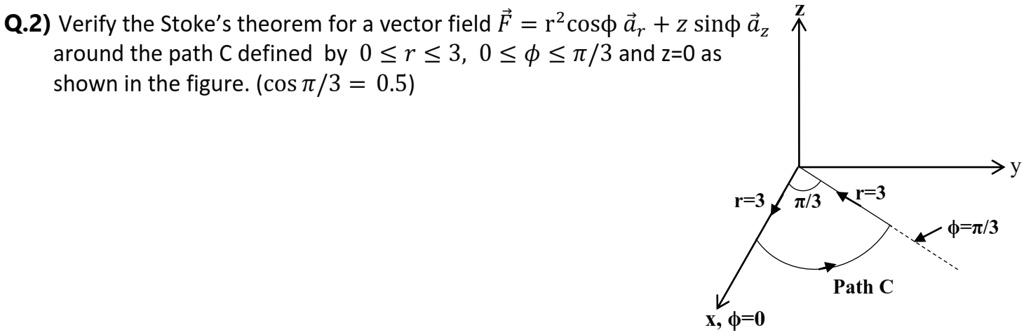 SOLVED: Q.2) Verify the Stoke's theorem for a vector field F = r^2cos(Î¸) a + z sin(Î¸) az ...