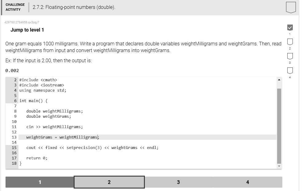 2.7.2: Floating-point numbers (double). Jump to level 1 One...