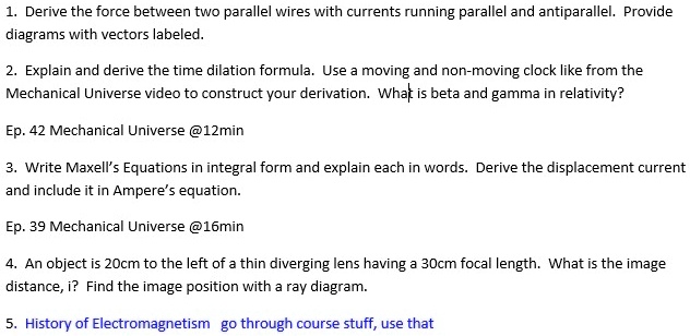 1 derive the force between two parallel wires with currents running parallel and antiparallel ...