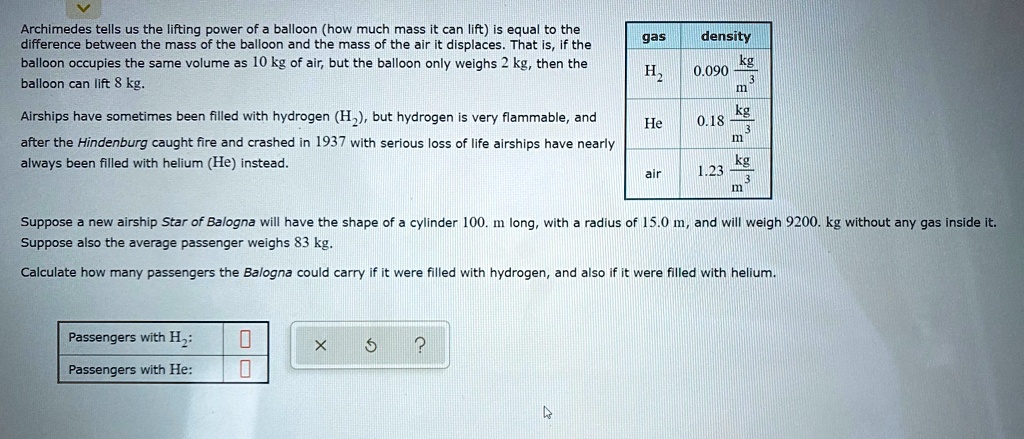Archimedes tells us the lifting power of balloon (how much mass it can ...