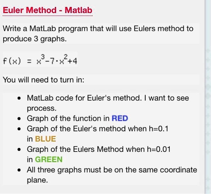 H 01 Euler Method Matlab Write A Matlab Program That Will Use Eulers Method To Produce 3