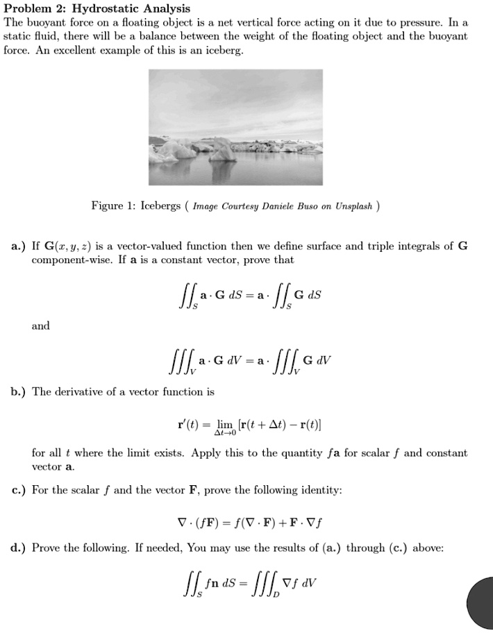 Solved Vector Calculus Problem 2 Hydrostatic Analysis The Buoyant