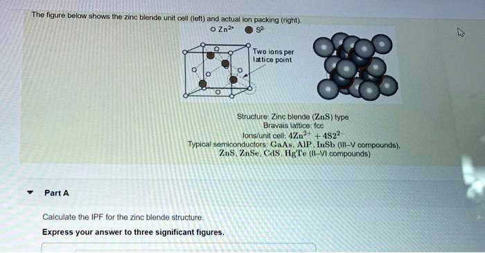 The figure below shows the zinc blende unit cell on the left and the actual ion packing on the ...