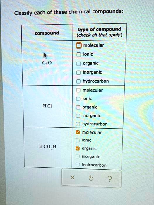 Classify each of these chemical compounds type of compound...