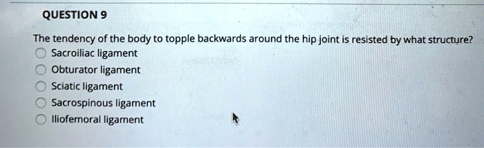 QUESTION 9 The tendency of the body to topple backwards around the hip ...
