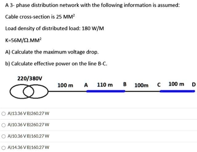 A 3- phase distribution network with the following information is ...
