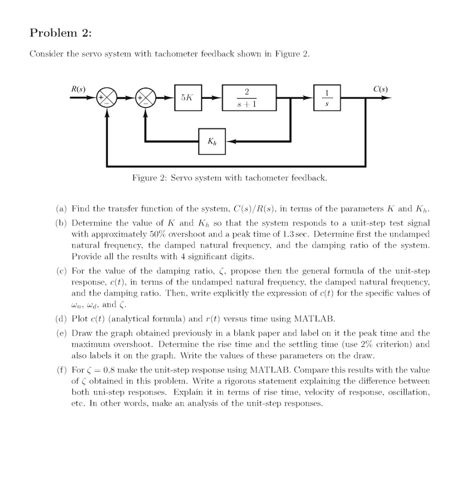 SOLVED: Problem 2: Consider the servo system with tachometer feedback ...