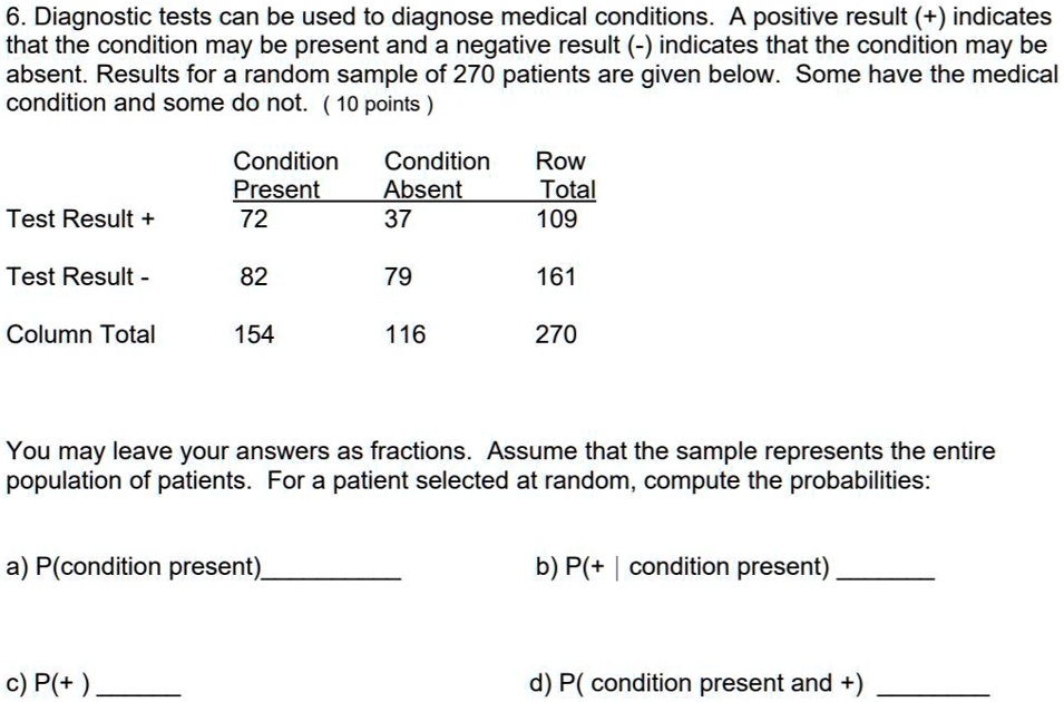 SOLVED: 6. Diagnostic tests can be used to diagnose medical conditions ...