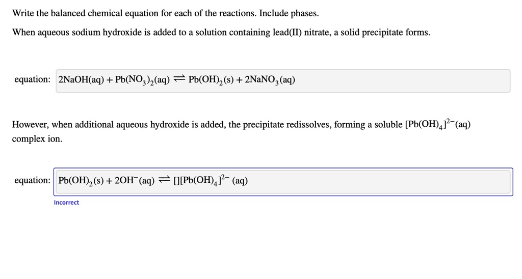 SOLVED:Write the balanced chemical equation for each of the reactions. Include phases. When ...