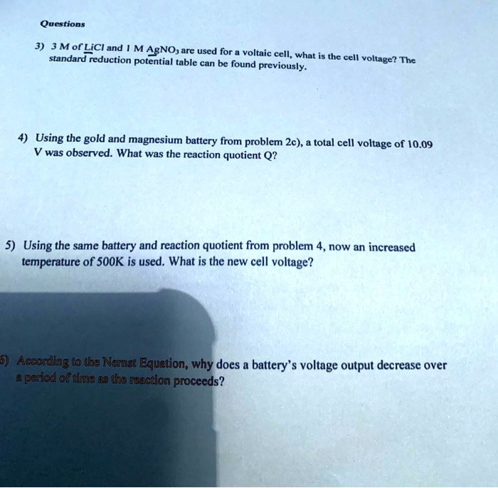 Questions 3 m of licl and m abnos are used for voltaic cell...