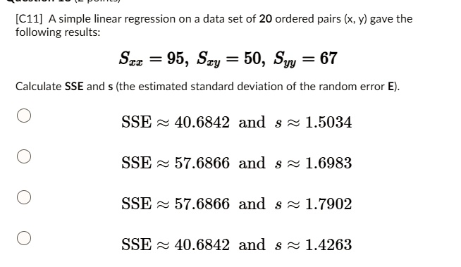 SOLVED:[C11] A simple linear regression on data set of 20 ordered pairs ...