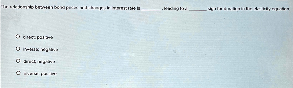 SOLVED: The relationship between bond prices and changes in interest ...