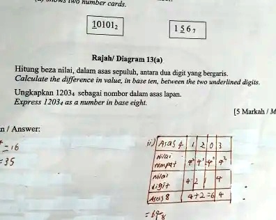 SOLVED: munber cards 101012 56 7 Rajuh/ Diagram 13(2) Hitung beza nilai ...