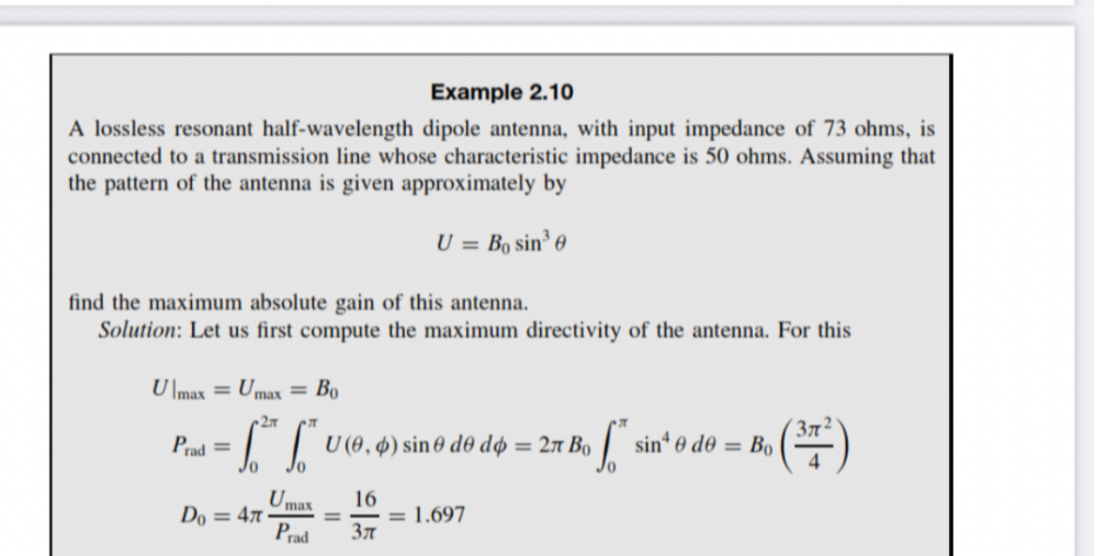 Example 2.10 A lossless resonant half-wavelength dipole...