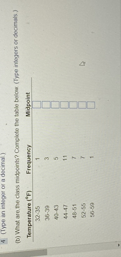 SOLVED: 4 (Type an integer or a decimal.) (b) What are the class ...