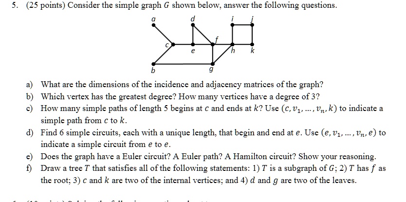25 points consider the simple graph g shown below answer the following ...