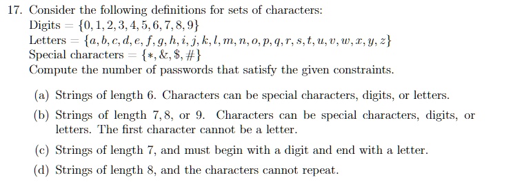 17. Consider the following definitions for sets of characters: Digits 0 ...