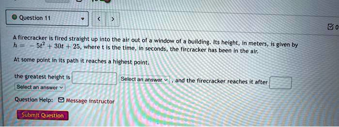 SOLVED: Firecracker fired straight up into the air out of the window of a building: 304 height ...