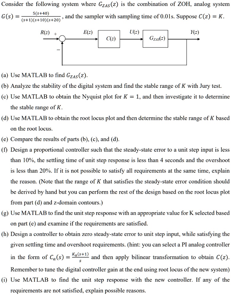 please use matlab only answer f i consider the following system where gzasz is the combination ...