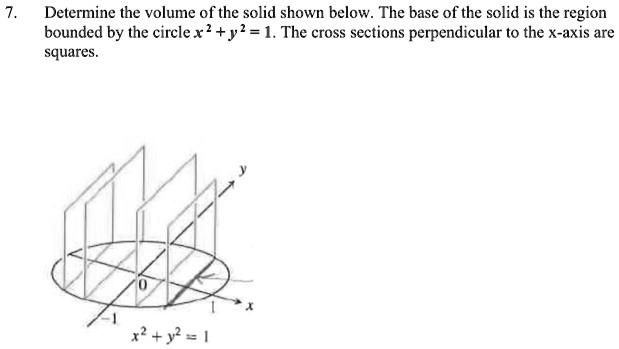 SOLVED: Determine the volume of the solid shown below The base of the solid is the region ...