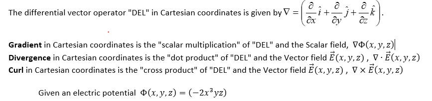 SOLVED: Calculate the electric field created by the electric potential ...