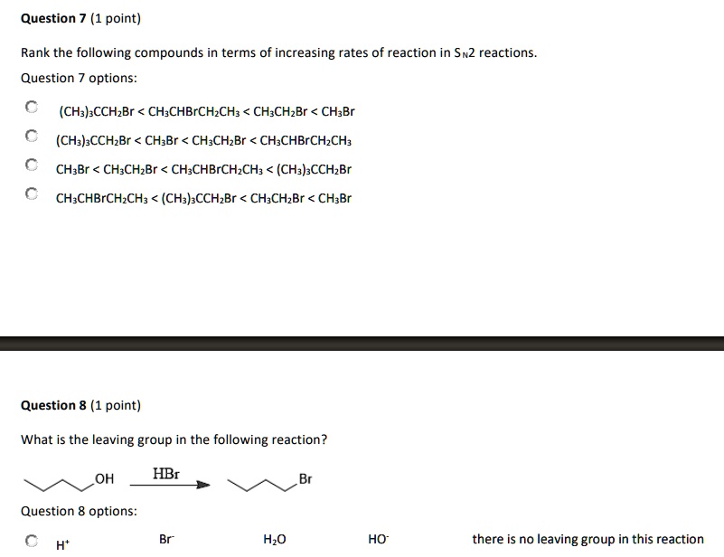 Rank the following compounds in terms of increasing rates of reaction ...
