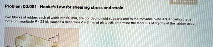 Problem 02.081 - Hooke's Law for shearing stress and strain Two blocks ...