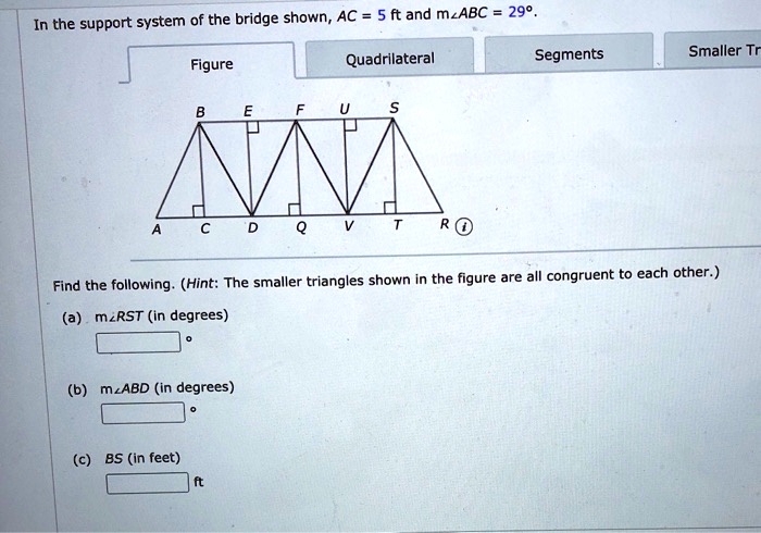 SOLVED: In the support system of the bridge shown, AC = 5 ft and âˆ ABC ...