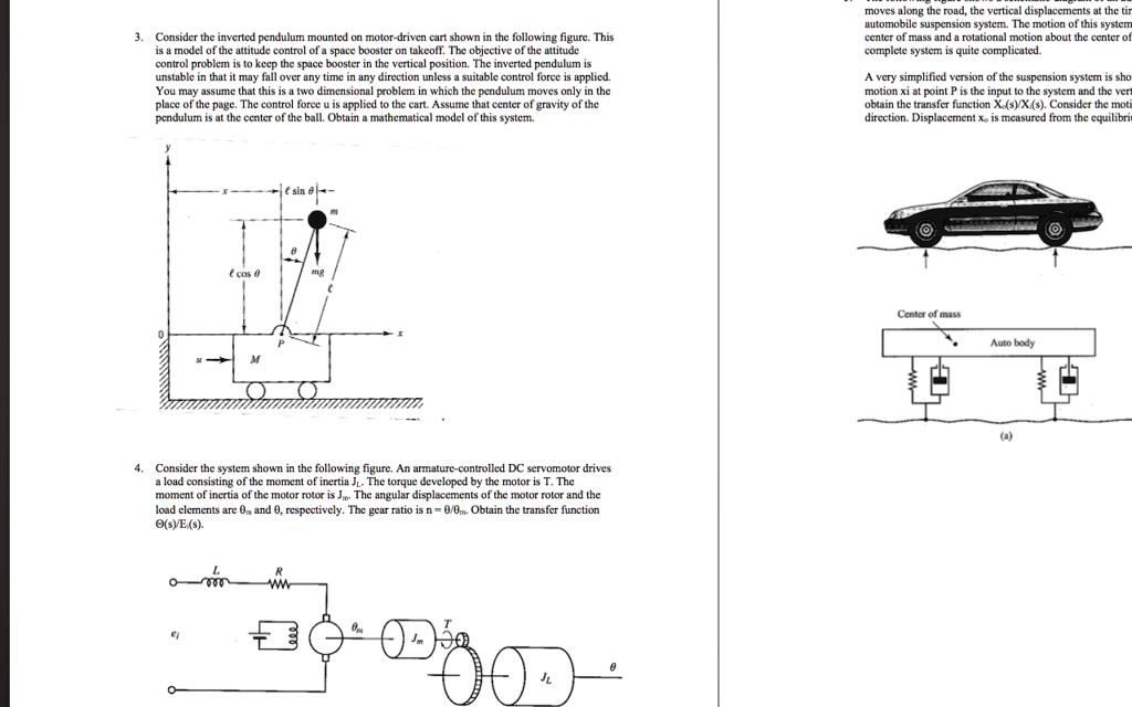 3. Consider the inverted pendulum mounted on motor-driven cart shown in the following figure ...