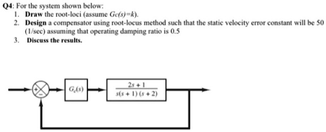 SOLVED: Q4: For the system shown below: 1. Draw the root-loci. Assume Gc(s) = k. 2. Design a ...