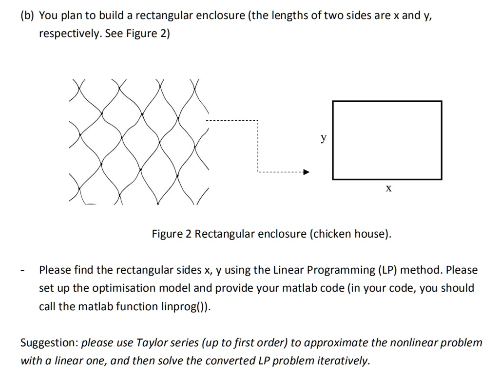SOLVED: (b) You plan to build a rectangular enclosure (the lengths of ...