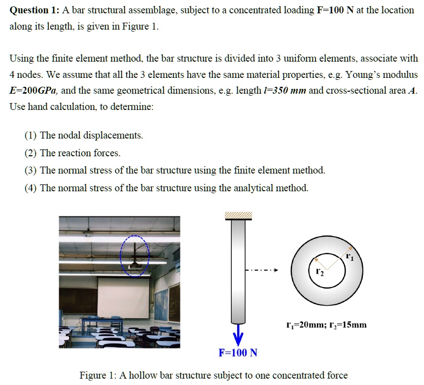 SOLVED: Question 1: A bar structural assemblage, subject to a ...