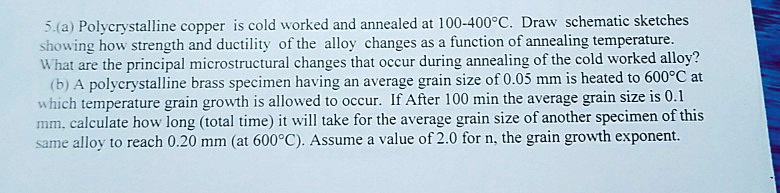 SOLVED: a. Polycrystalline copper is cold worked and annealed at 100 ...