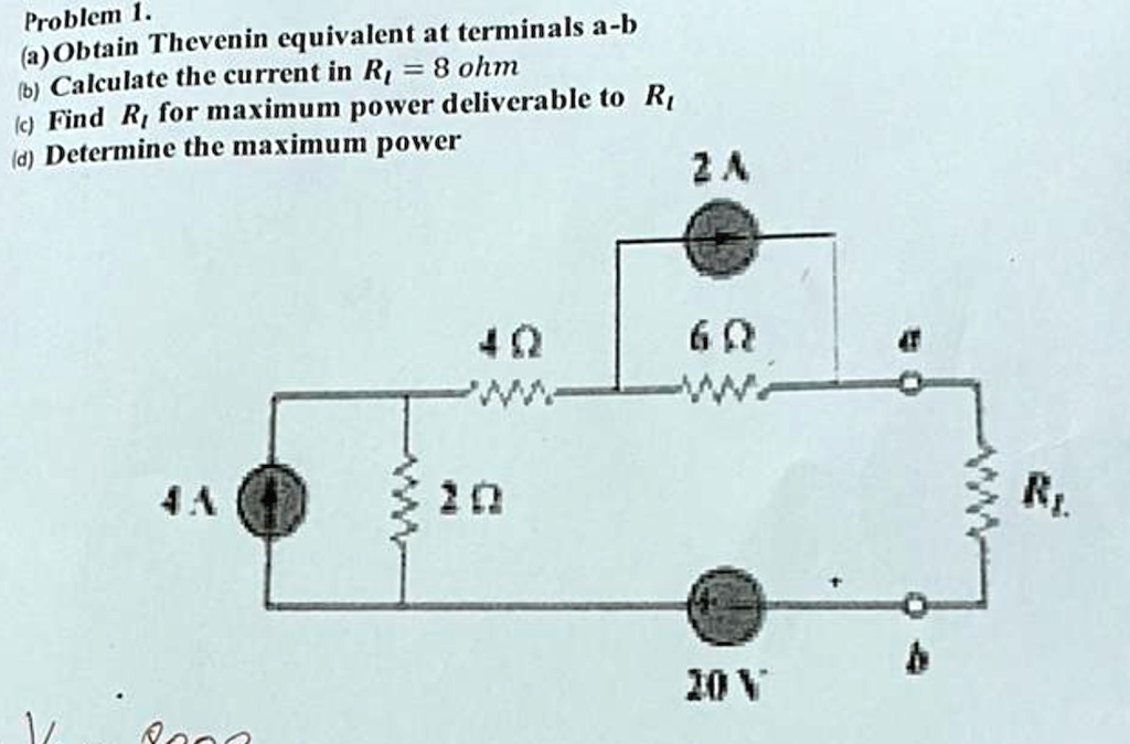 SOLVED: Obtain Thevenin equivalent at terminals a-b Problem 1. Calculate the current in R = 8 ...