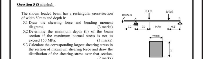 SOLVED: Question 5 (8 marks): The shown loaded beam has a rectangular cross-section of width 80 ...