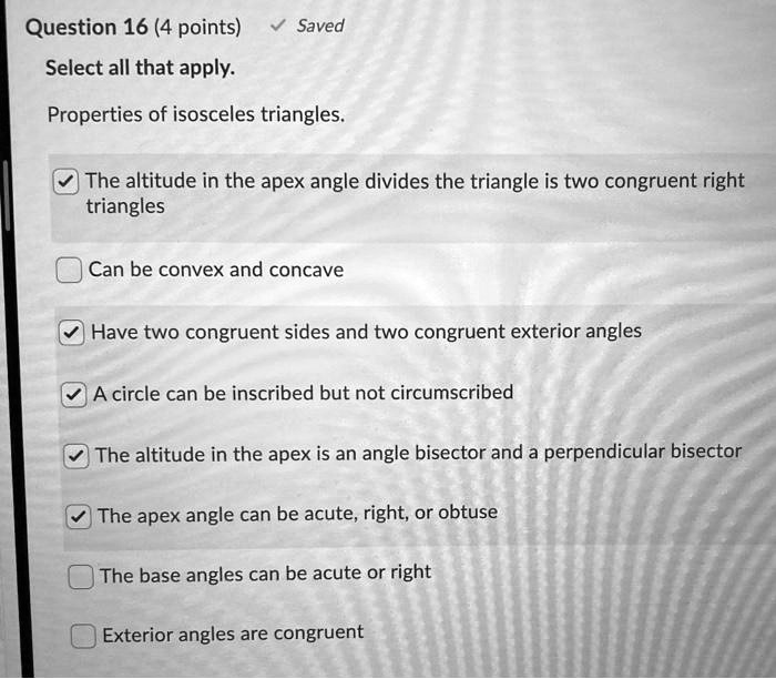 Question 16 (4 points) ? Saved Select all that...