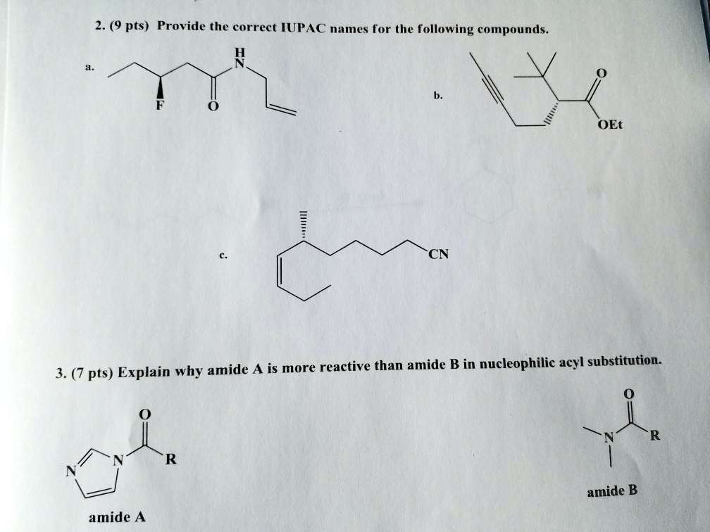 SOLVED: pts) Provide the correct IUPAC names for the following ...