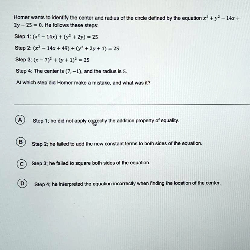 SOLVED:'Please help me with this. Homer wants to identify the center ...