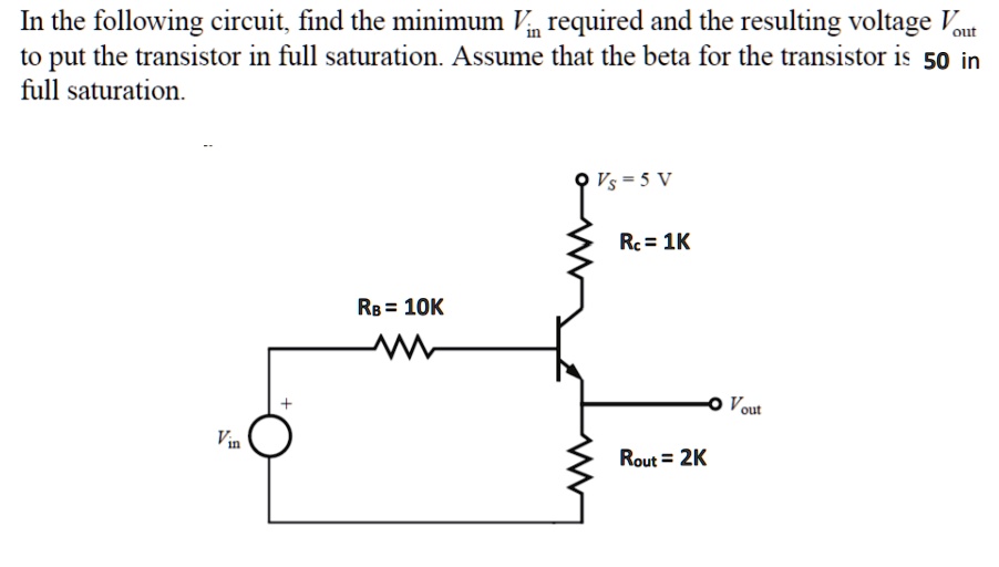 SOLVED: In the following circuit, find the minimum Vgs required and the ...