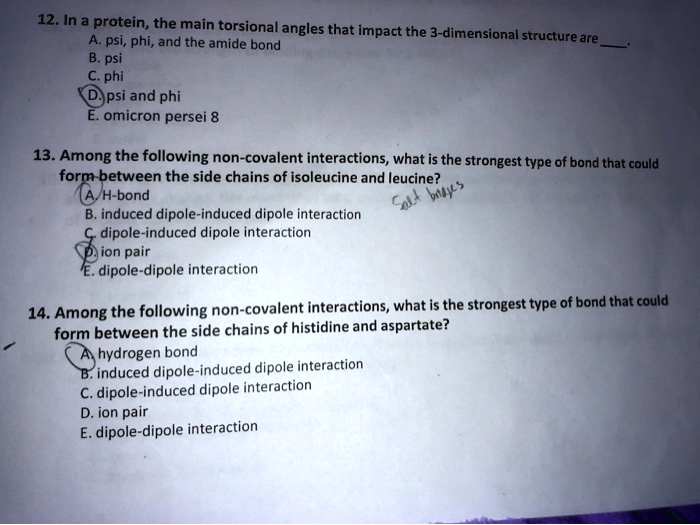 SOLVED: 12. In a protein, the main torsional angles that impact the 3 ...