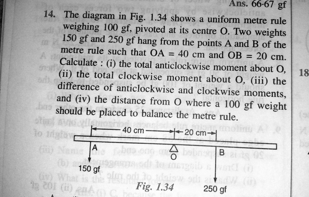 Ans. 66-67 gf 14. The diagram in Fig. 1.34 shows a uniform metre rule ...
