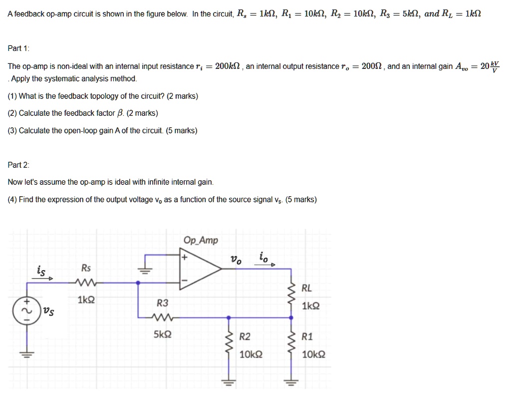 A feedback op-amp circuit is shown in the figure below. In the circuit, R1 = 1k, R2 = 10k2, R3 ...