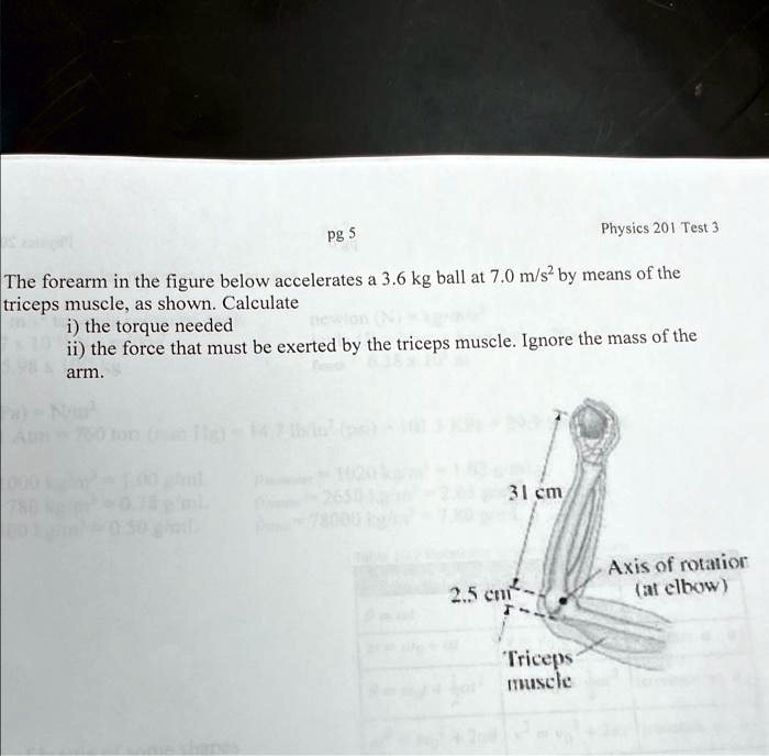 [GET ANSWER] pg 5 Physics 201 Test 3 The forearm in the figure below ...