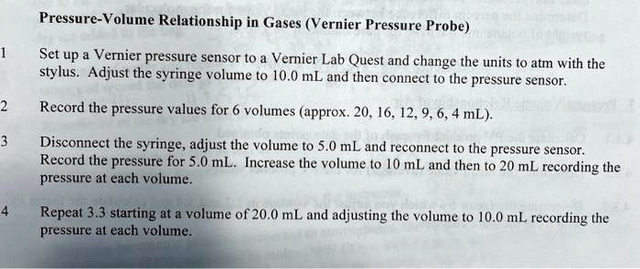 pressure volume relationship in gases vernier pressure probe set up ...