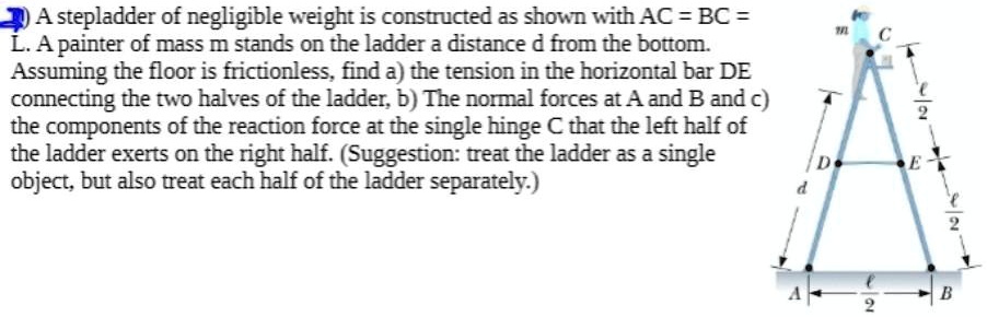 SOLVED: A stepladder of negligible weight is constructed as shown with ...