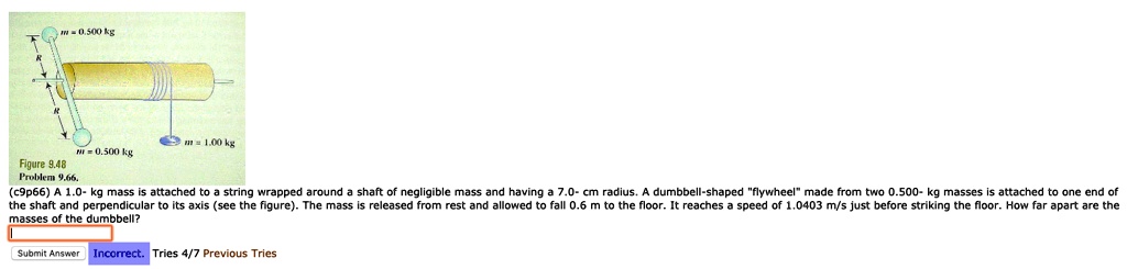SOLVED: A 1.0- kg mass is attached to a string wrapped around a shaft ...