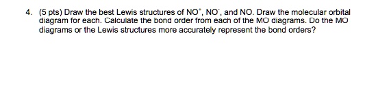 SOLVED: Draw the best Lewis structures of NO, NO+, and NO-. Draw the ...