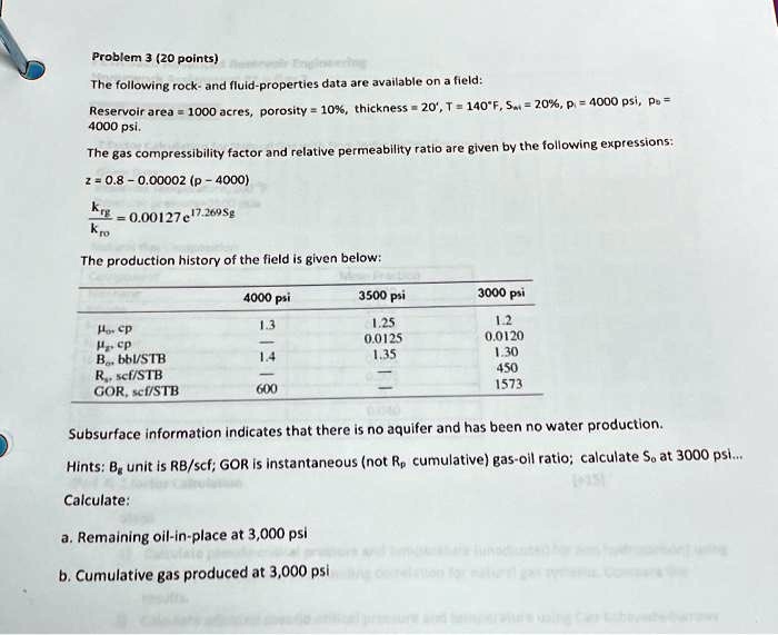 SOLVED: Texts: Problem 3 (20 points) The following rock and fluid ...
