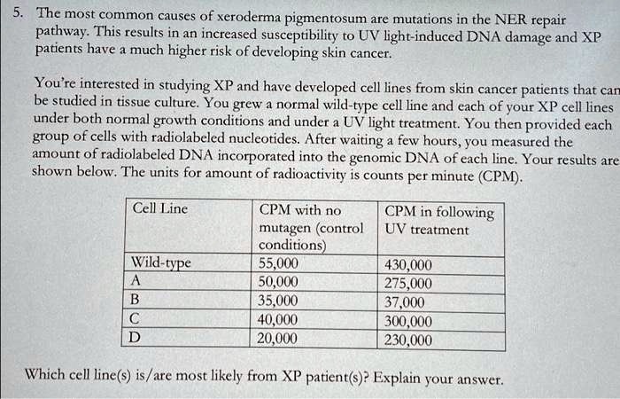 5. The most common causes of xeroderma pigmentosum are mutations in the ...