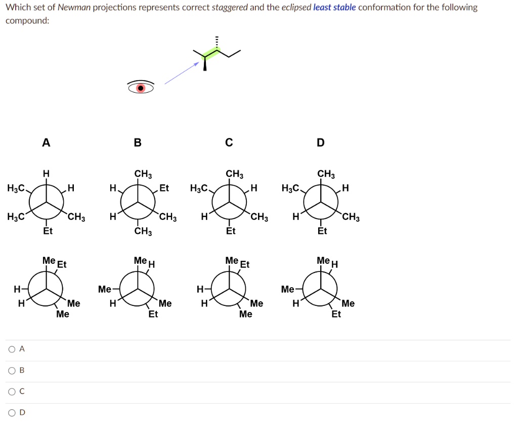 SOLVED: Which set of Newman projections represents the correct staggered and eclipsed least ...